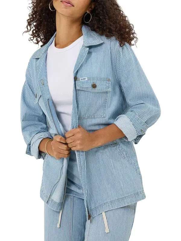 LEEM Military Oversize Stripe Denim Jacket - Mid Railroad