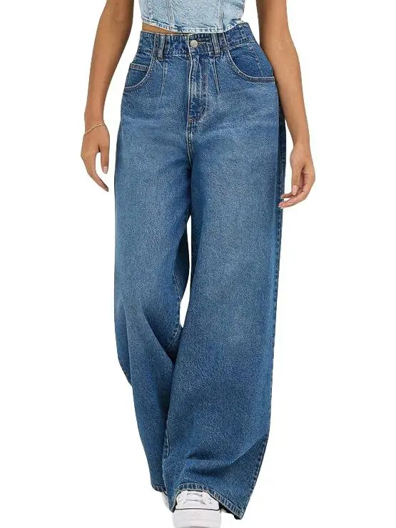 LEEM High-waist Pleated Wide-leg Jeans - Mid Chapter