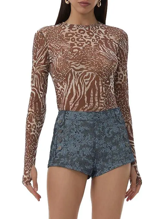 AFRM Kaylee Long Sleeve Mesh Top - Taupe Animal