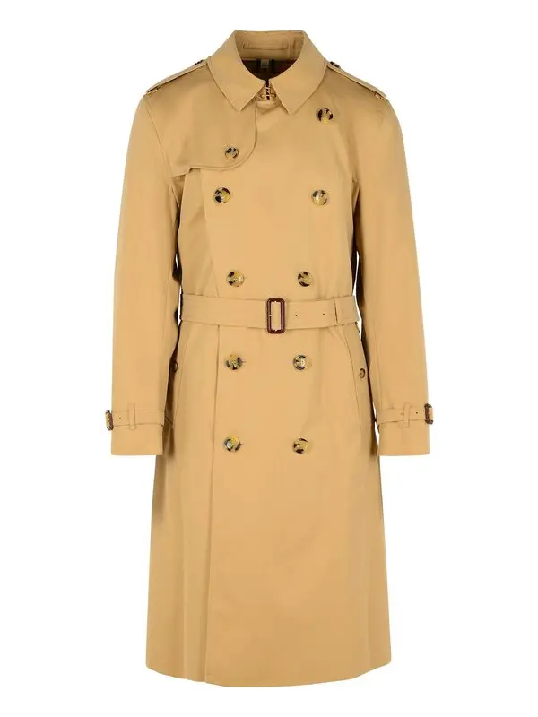 Burberry Long 'kensington' Cotton Trench Coat - Beige