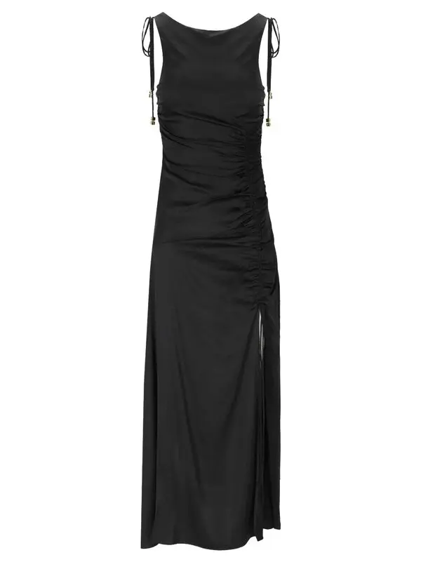 GANNI Satin Long Dress - Black