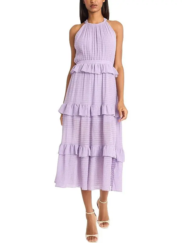 Maggy London Ruffle Tiered Halter Neck Midi Dress - Lilac