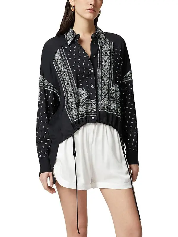 Pinko Printed Drawstring Hem Blouse - Black/lime