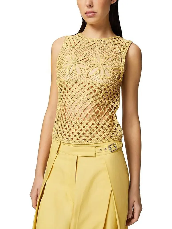 Pinko Gonzano Floral Crochet Top - Rattan Yellow