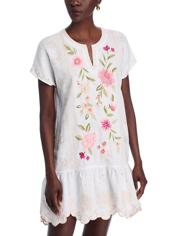 Johnny Was Relaxed Linen Flounce Dress - White
