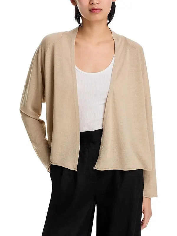 Eileen Fisher Linen Cotton Jersey High Collar Cardigan - Unnatural