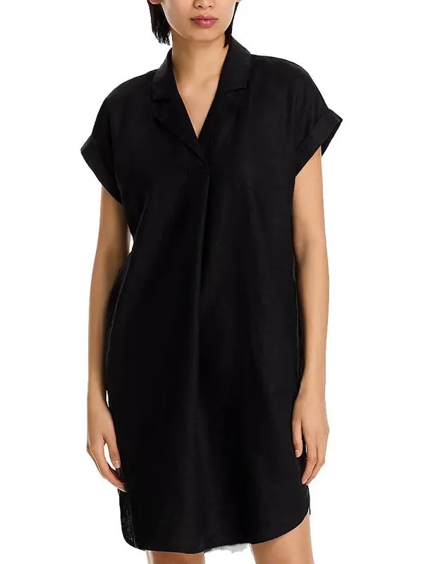 Eileen Fisher Linen Notch Collar Dress - Black