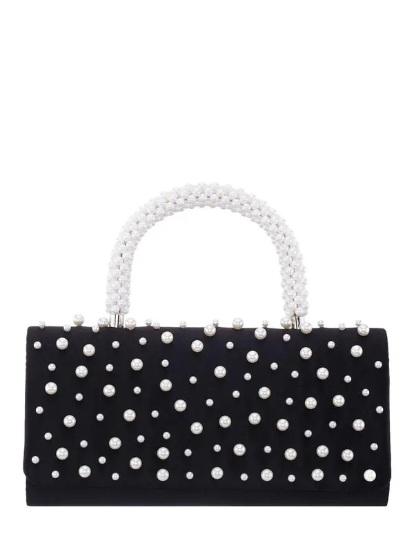 Nina Gaia Faux Pearl Top Handle Bag - Black-white
