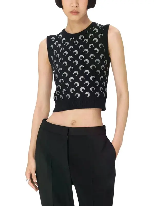 MARINE SERRE Rhinestone-embellished Knitted Vest - Black
