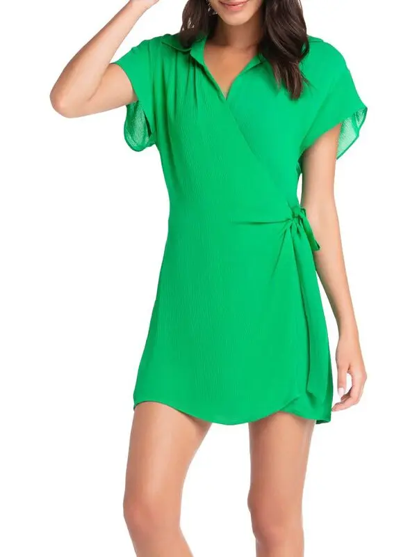 Helen Jon Flutter Sleeve Wrap Dress - Kelly Green