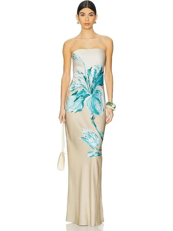 Rococo Sand Strapless Maxi Dress - Beige Blue
