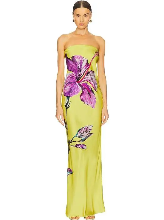 Rococo Sand Strapless Floral Maxi Dress - Yellow Purple