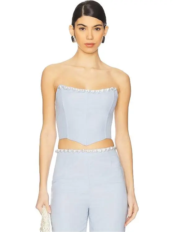 LA PORTE Birkin Pearl Corset Top - Cashmere Blue