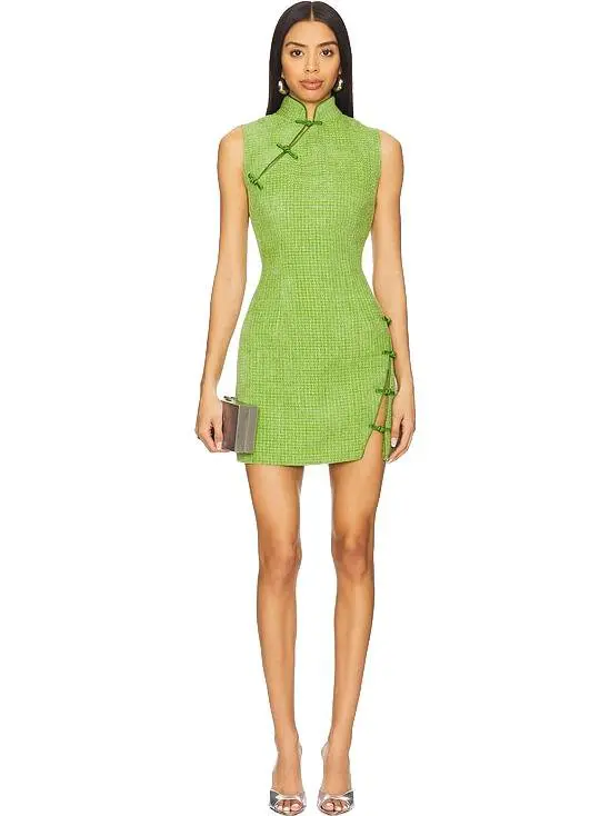 SAU LEE Ines Tweed Dress - Apple Green