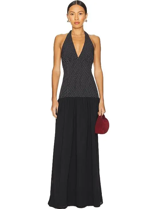 MORE TO COME Lile Maxi Dress - Black Polka Dot