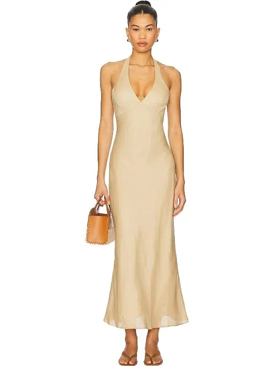 Bardot Paola Halter Linen Midi Dress - Sand