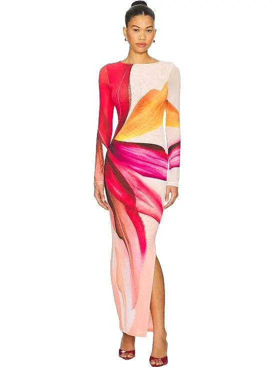 AFRM X Revolve Long Sleeve Maxi Dress With Floral Print - Red