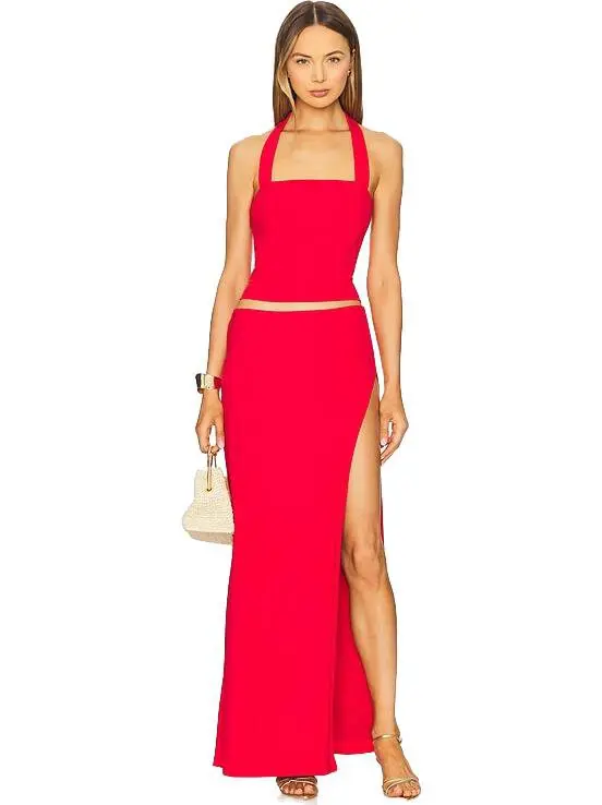Superdown Halterneck Maxi Skirt Set - Red