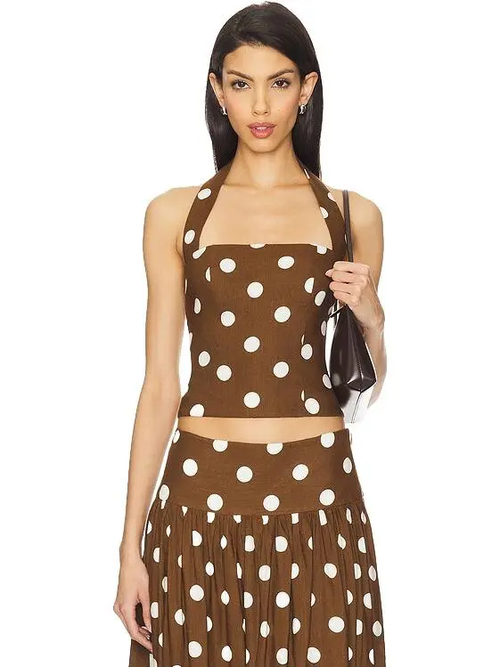 Majorelle Luana Halter Neck Polka Dot Top - Brown