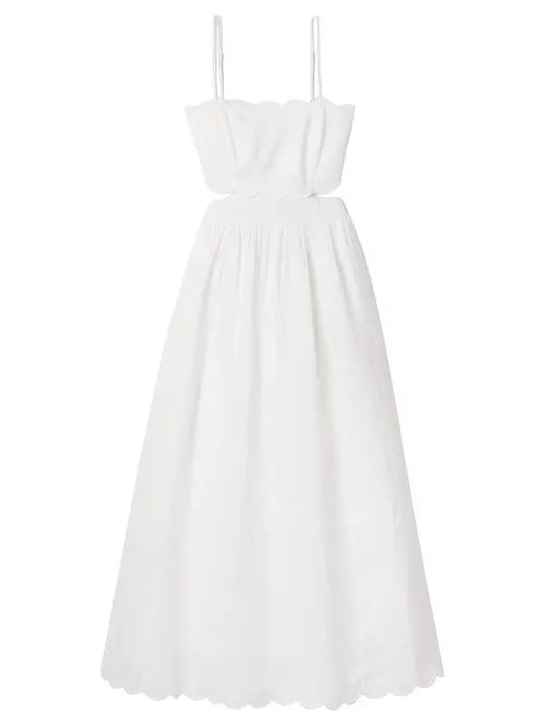Zimmermann Rhiannon Cutout Pleated Linen-voile Midi Dress - Ivory