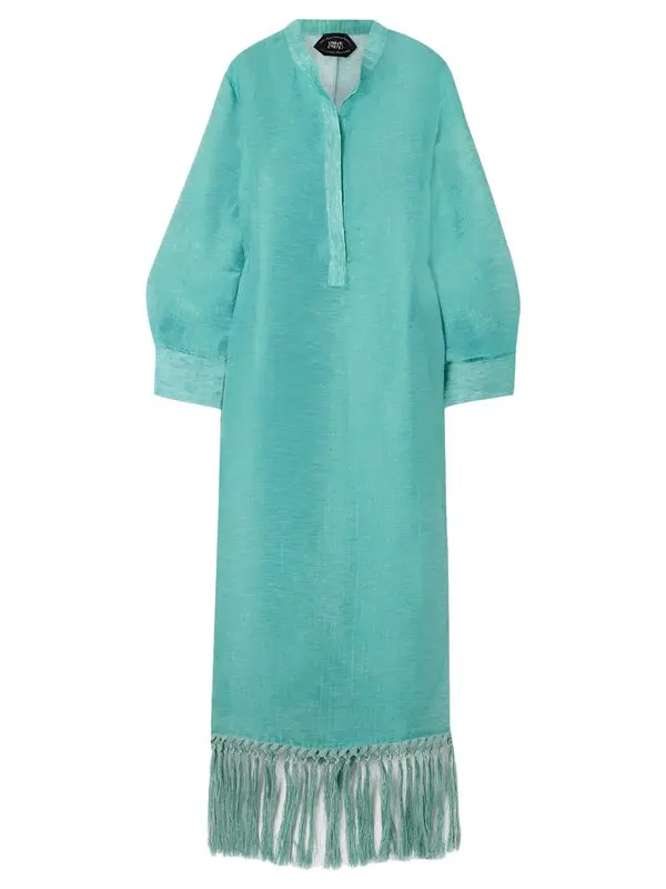 TALLER MARMO Bahamas Fringed Linen-blend Maxi Dress - Blue