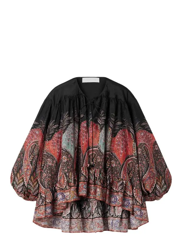 Zimmermann Rhiannon Ruffled Paisley-print Organic Silk Blouse - Black