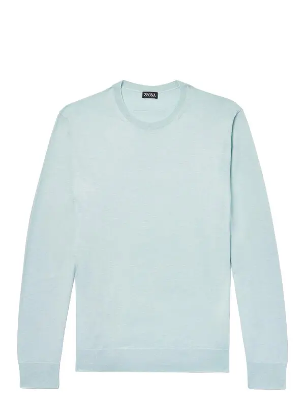 Zegna Mulberry Silk, Cashmere And Linen-blend Sweater - Blue