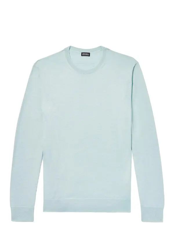 Zegna Mulberry Silk, Cashmere And Linen-blend Sweater - Blue