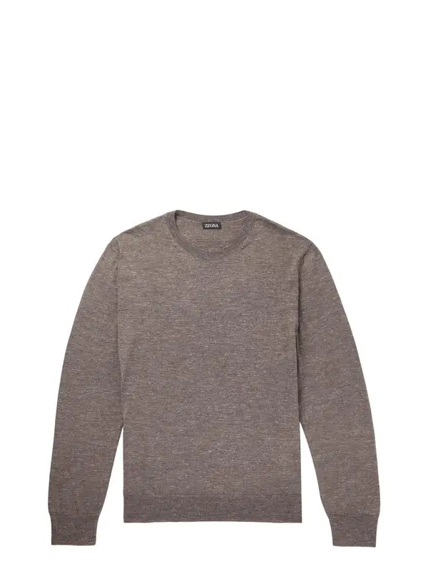 Zegna Mulberry Silk, Cashmere And Linen-blend Sweater - Brown