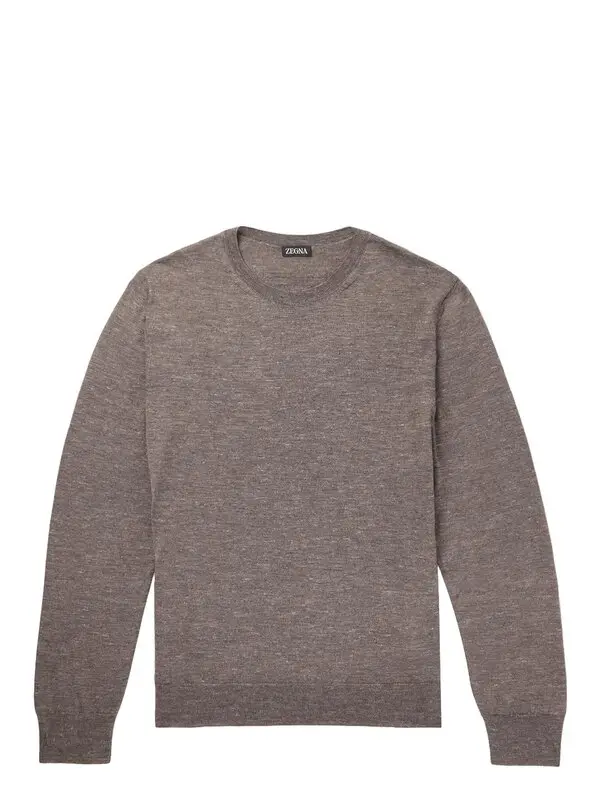 Zegna Mulberry Silk, Cashmere And Linen-blend Sweater - Brown