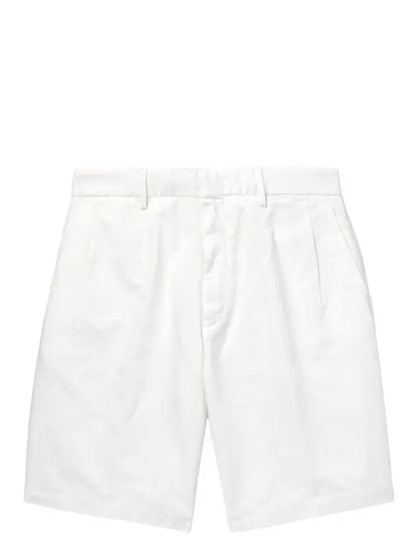 Zegna Straight-leg Pleated Cotton And Linen-blend Twill Shorts - White