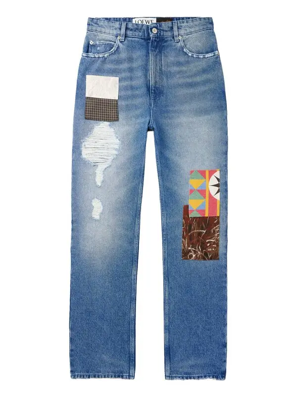 Loewe Paula's Ibiza Straight-leg Patchwork Distressed Jeans - Blue