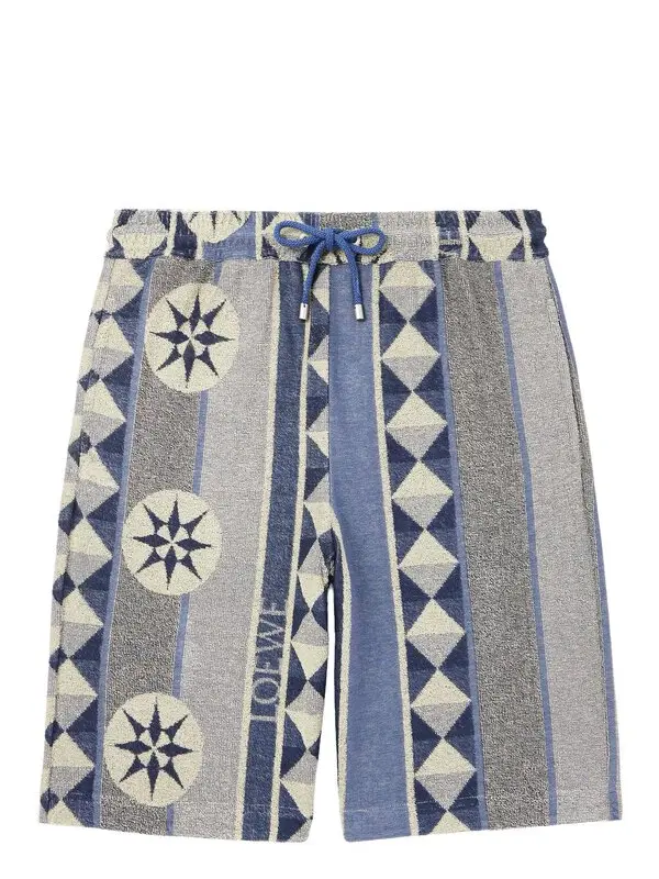 Loewe Paula's Ibiza Wide-leg Printed Terry-jacquard Shorts - Blue