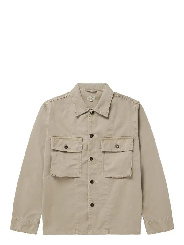 Hartford Dar Herringbone Cotton Overshirt - Neutrals