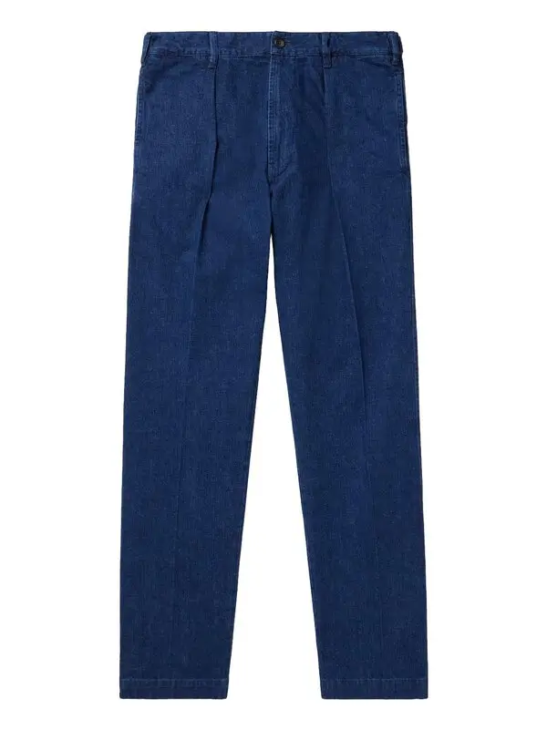 DRAKE'S Mk. I Games Straight-leg Cotton And Linen-blend Trousers - Blue