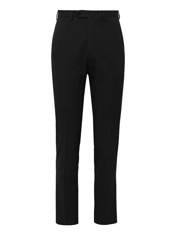 DE PETRILLO Slim-fit Cotton-blend Seersucker Suit Trousers - Black