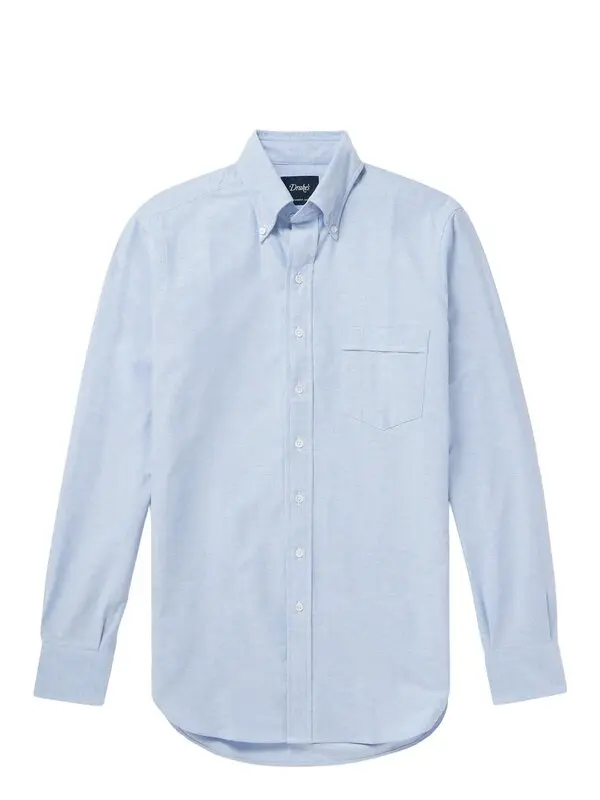 DRAKE'S Button-down Collar Cotton Oxford Shirt - Blue