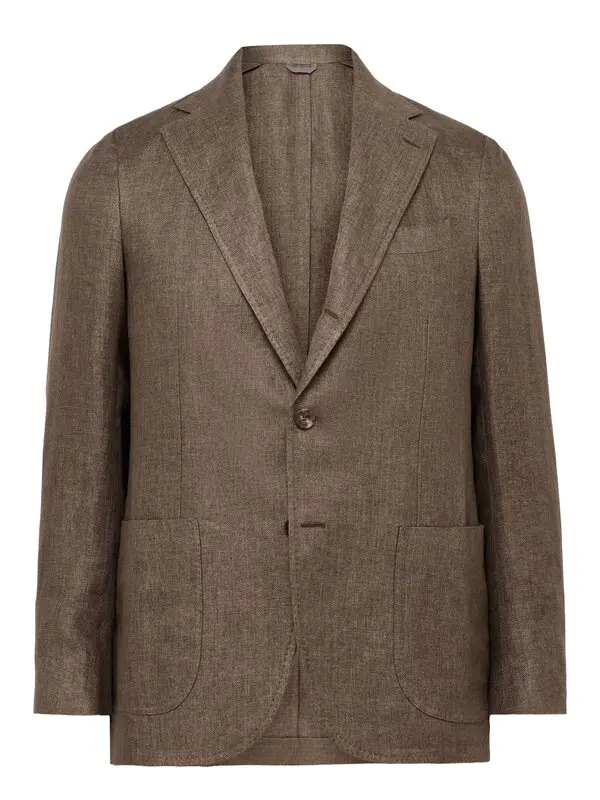 DE PETRILLO Posillipo Unstructured Linen Suit Jacket - Brown