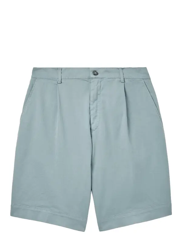 Canali Straight-leg Pleated Cotton-blend Twill Shorts - Blue
