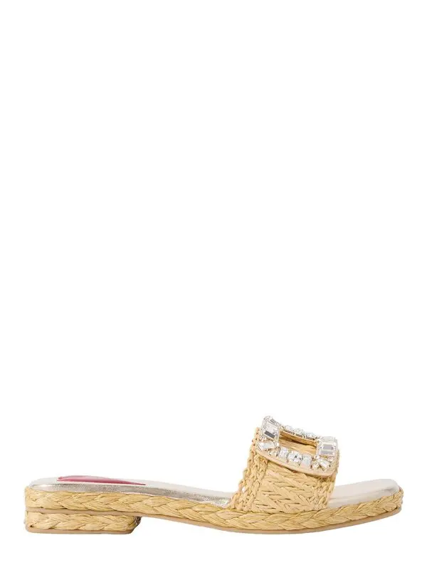 ROGER VIVIER 25 Crystal-embellished Raffia Sandals - Neutrals