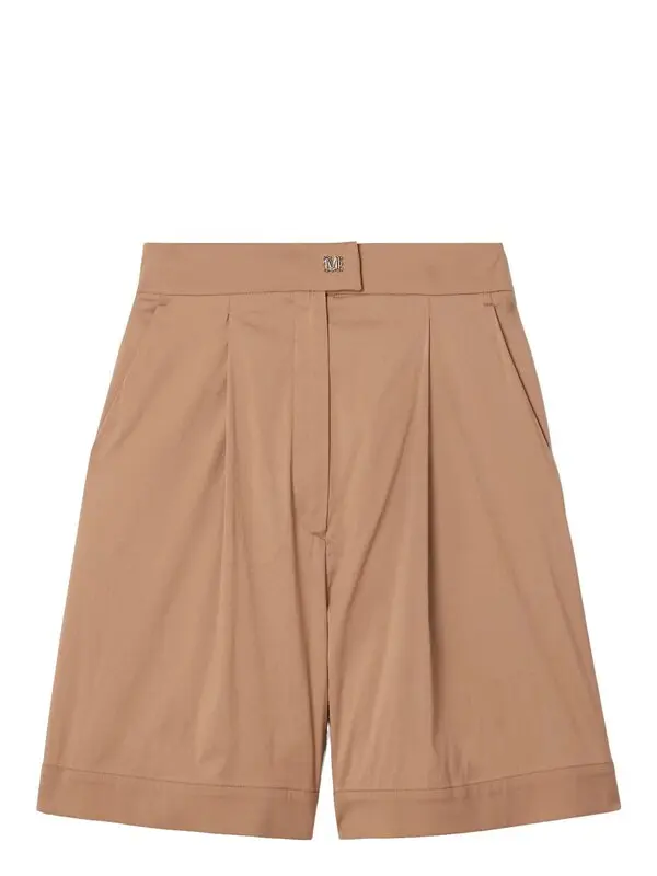 Max Mara Sultano Pleated Cotton-blend Poplin Shorts - Brown