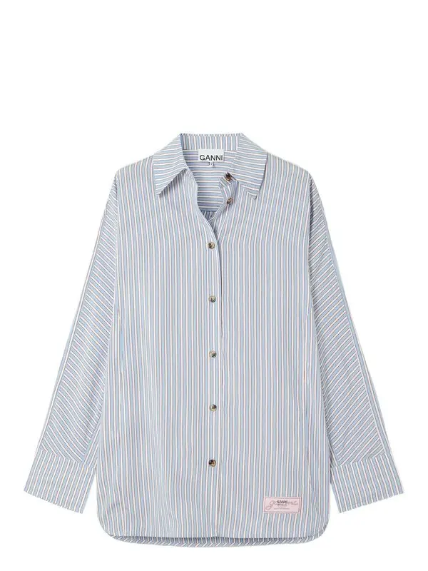 GANNI Striped Poplin Shirt - Blue