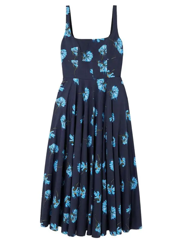EMILIA WICKSTEAD Mona Floral-print Cotton-poplin Midi Dress - Blue