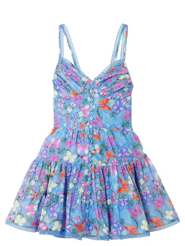 Charo Ruiz Ibiza Angy Tiered Printed Cotton-blend Mini Dress - Blue