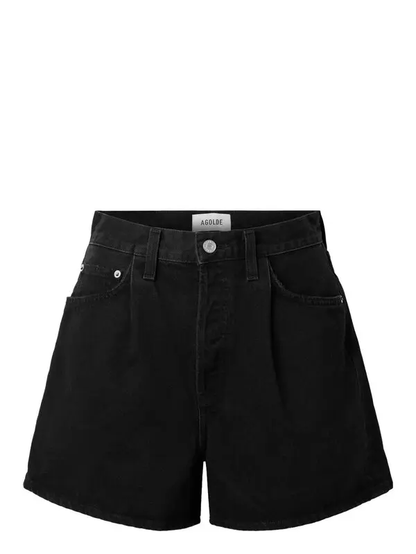 AGOLDE Rhoda Pleated Denim Shorts - Black