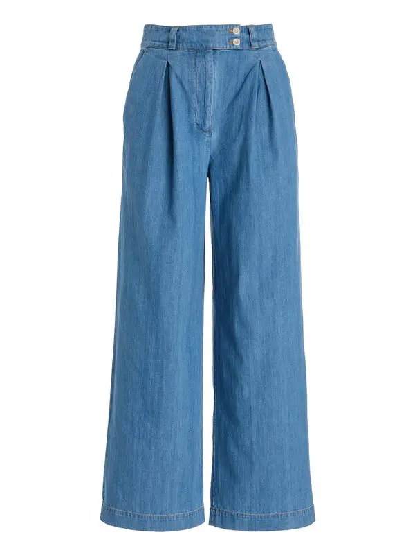 Jenni Kayne Newport Pleated Denim Trousers - Medium Wash