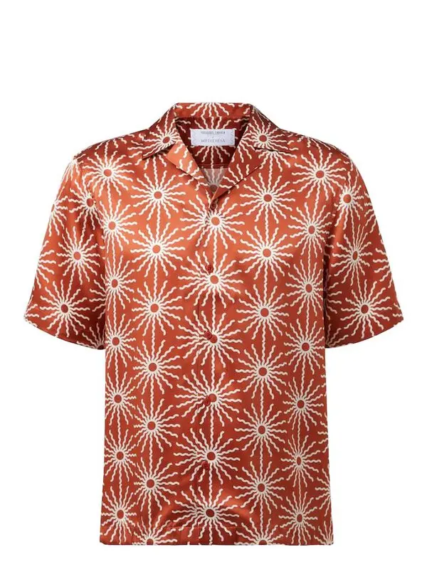 Frescobol Carioca Roberto Printed Silk Bowling Shirt - Orange