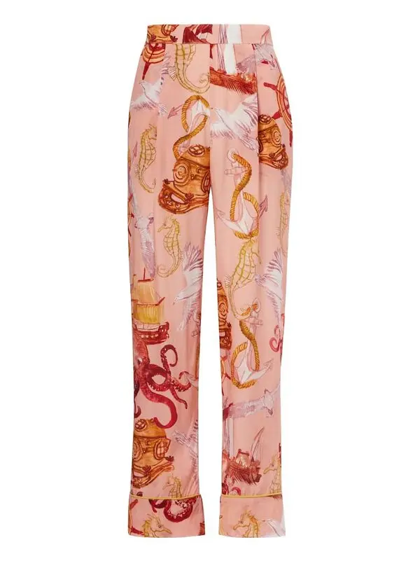 Farm Rio Nautical Wonder Printed Straight Pants - Pink