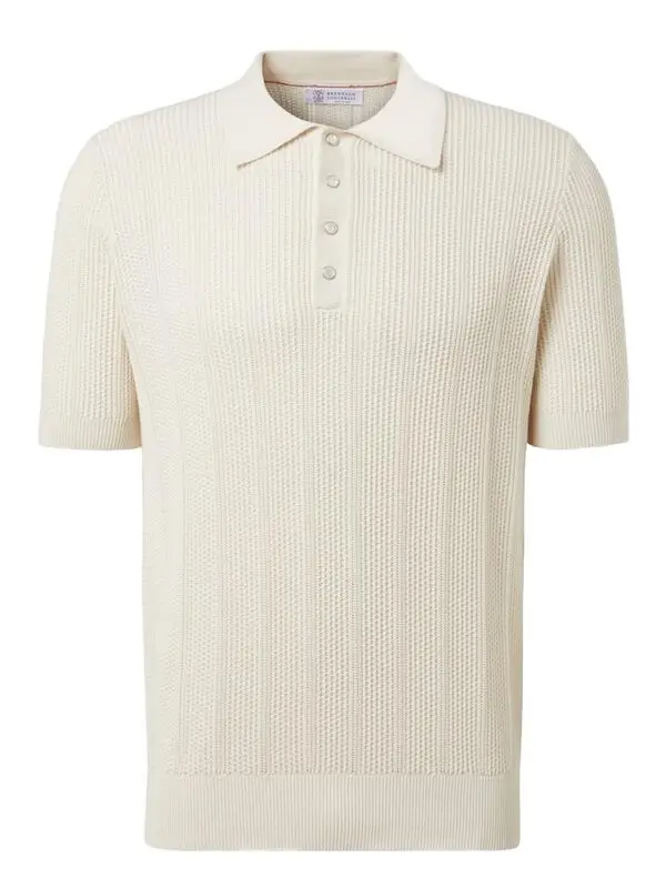 Brunello Cucinelli Knitted Cotton Polo Shirt - White