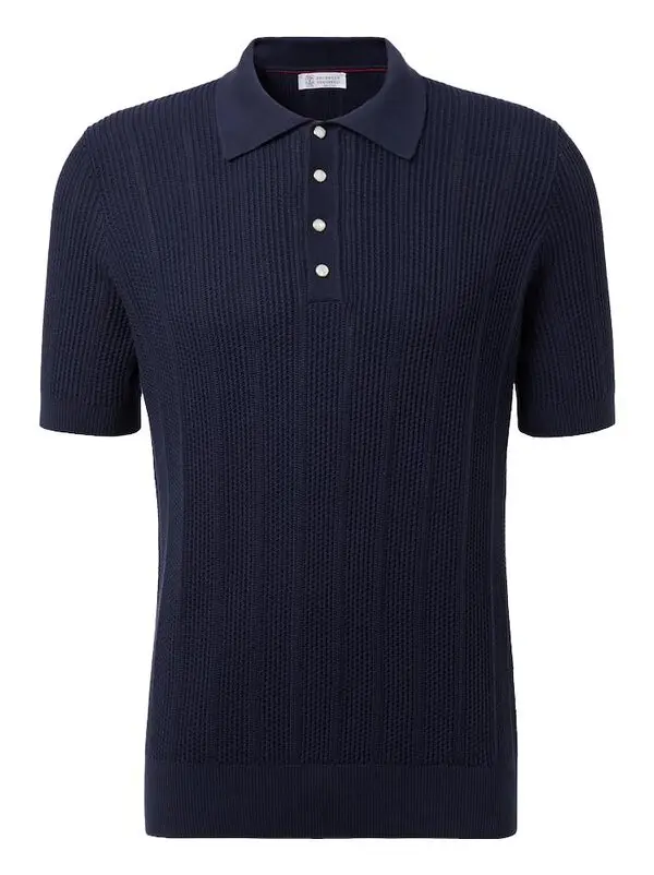 Brunello Cucinelli Ribbed-knit Cotton Polo Shirt - Blue